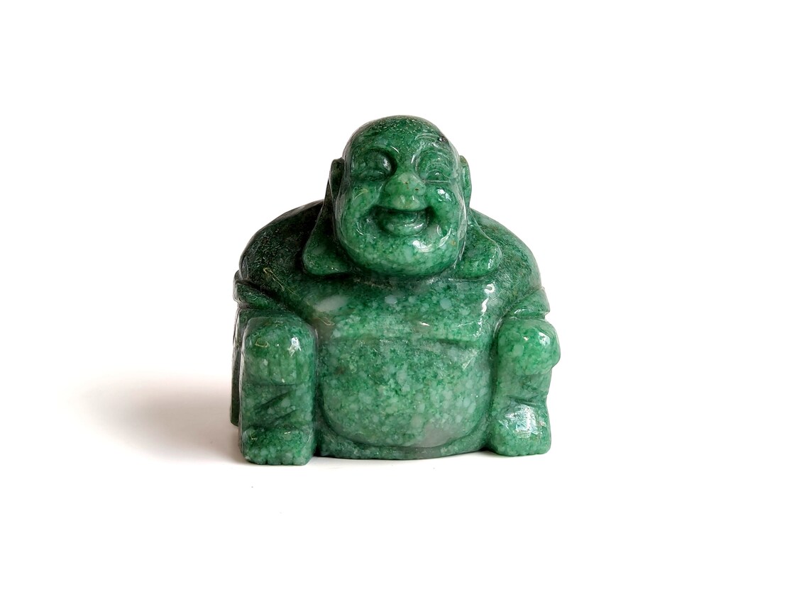 Statuetta vintage di Buddha che ride in avventurina verde, decorazione ...