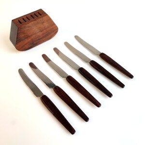 Solingen Teak Fruit Knife Set in Teak Block Stand Germany 70s Danish ...