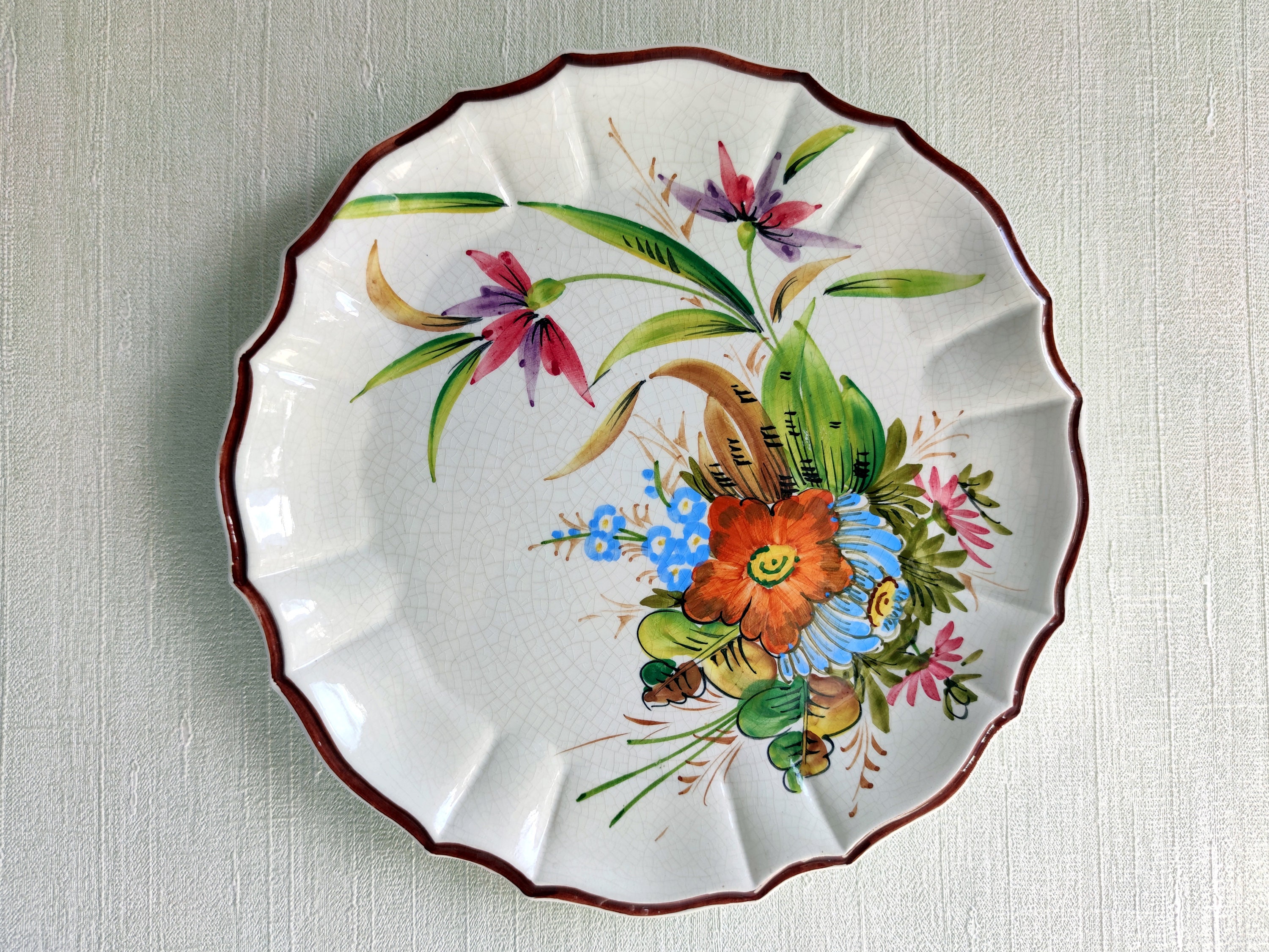 Vintage German Hand Painted Wall Plate Floral Plate Crackle | Etsy