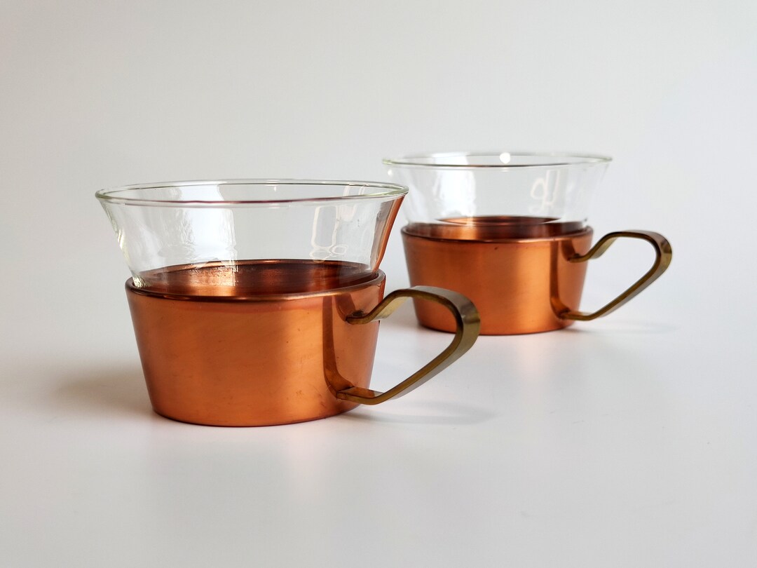 HB BO Svensk Copper Tea Cups, Sweden, Pair of Schott & Gen Mainz Jena ...