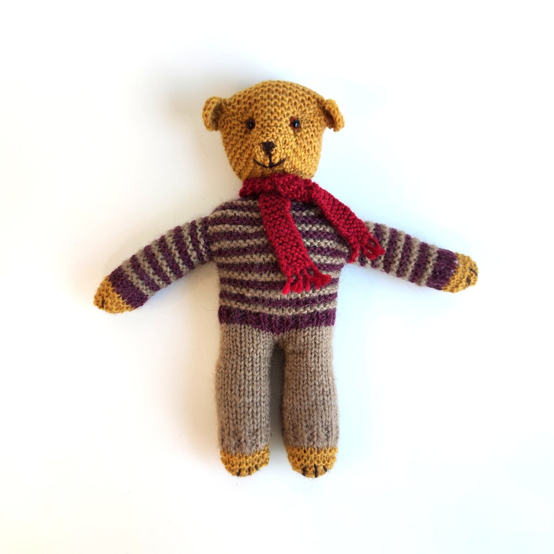 Hand Knitted Teddy Bear 100% Wool Teddy 11 Hand Made Knit Dressed Teddy ...