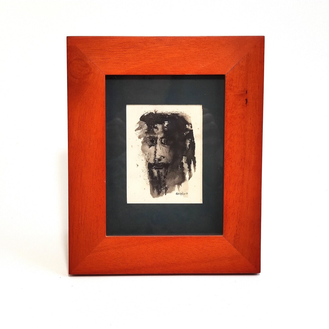 Male Face Ink Drawing, Mid Century Art Ink Portrait, Framed Drawing ...