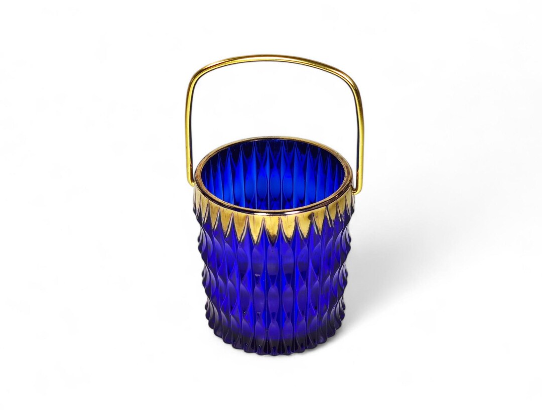 Mid Century Walther Glass Cobalt & Gold Ice Bucket Germany 60s Art Deco ...