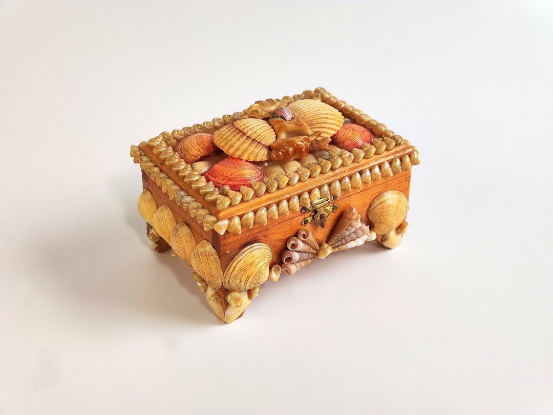 Vintage French Seashell Jewelry Box 70s Mid Century Seashell Encrusted ...