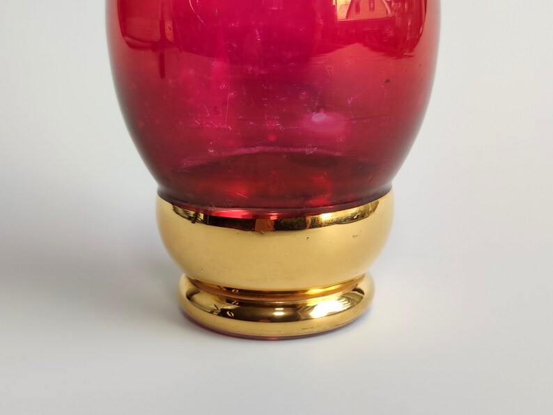 Vintage Ruby Red & Gold Bohemian Glass Vase Mid Century Red - Etsy