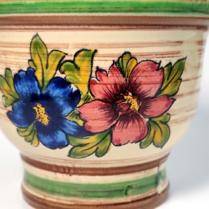 West German Pottery Planter Pot, Hand Painted Cache Pot With Floral ...