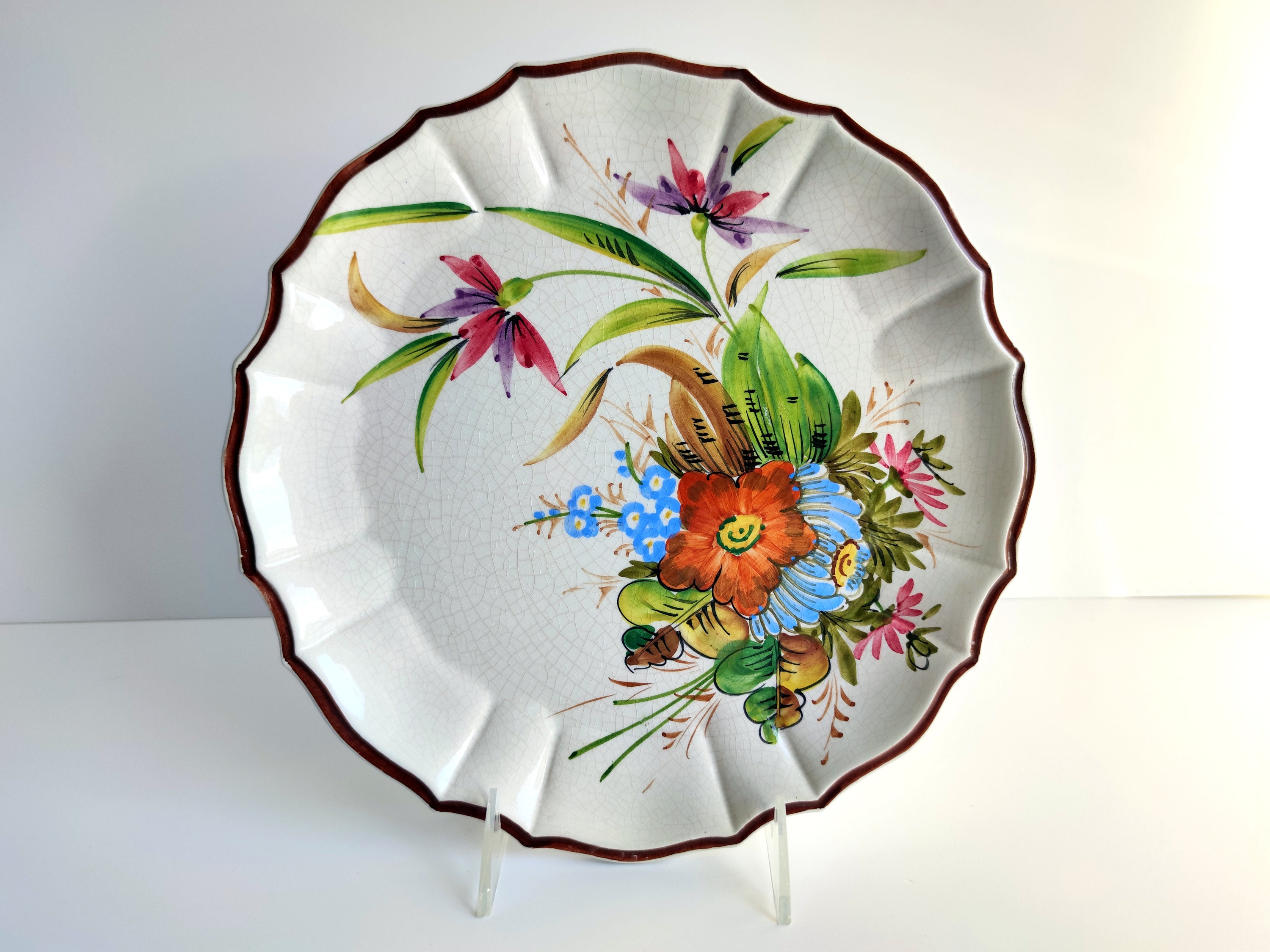 Vintage German Hand Painted Wall Plate Floral Plate Crackle | Etsy