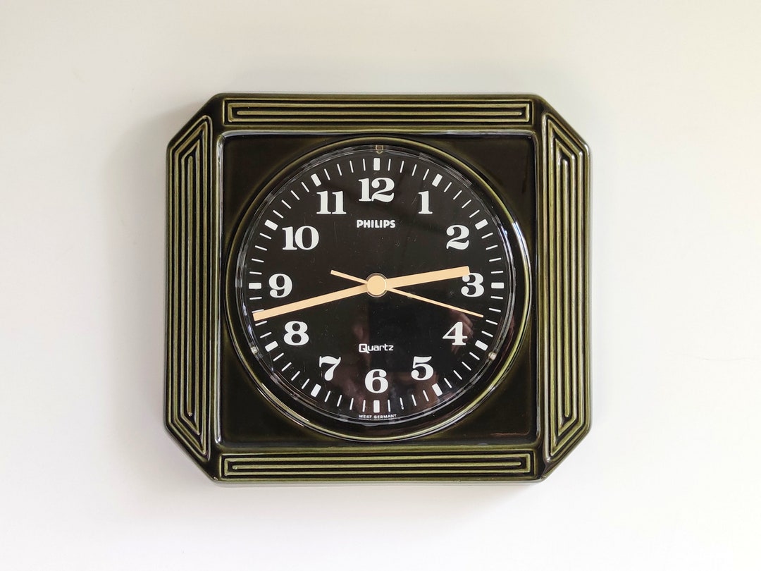 PHILIPS Ceramic Wall Clock West Germany 70s Mid Century Modern Moss ...