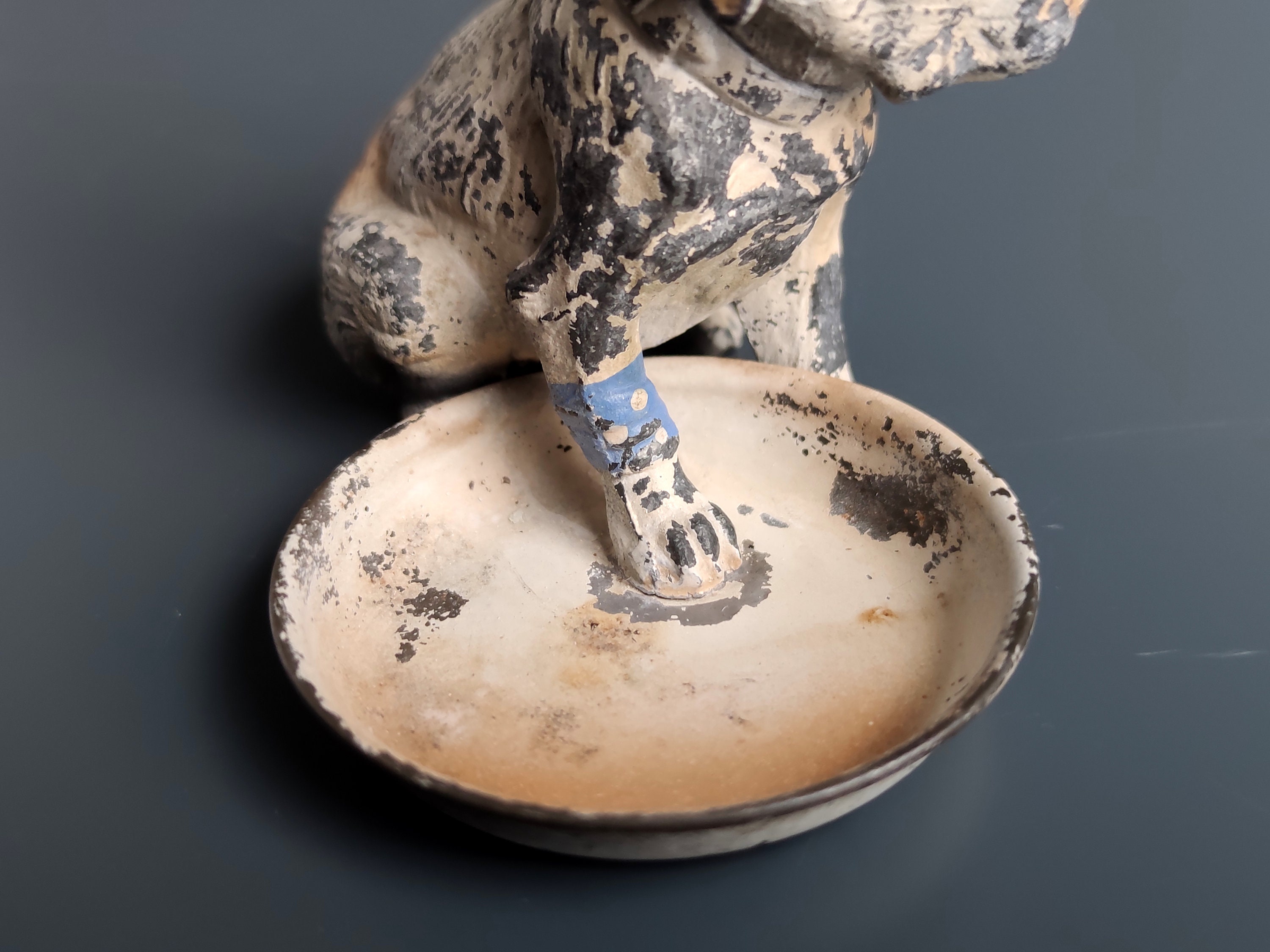 Antique Austria Cold Painted Metal Dog With a Bandage and Bowl, Early ...