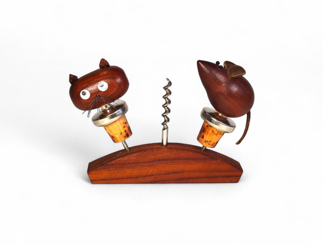 Danish Modern Teak Cat & Mouse Bar Set 60s Mid Century 3 Piece Teak ...