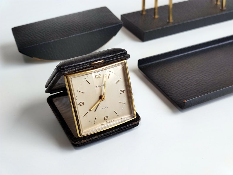 Art Deco Black Leather Desk Set With Kienzle Desk Clock - Etsy