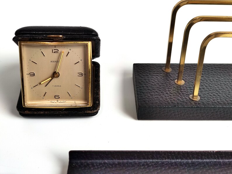 Art Deco Black Leather Desk Set With Kienzle Desk Clock - Etsy