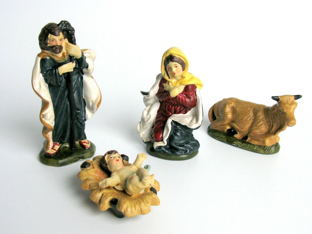 German Nativity Set, Ceramic Nativity Figurines, Hand Painted , 4 Piece ...