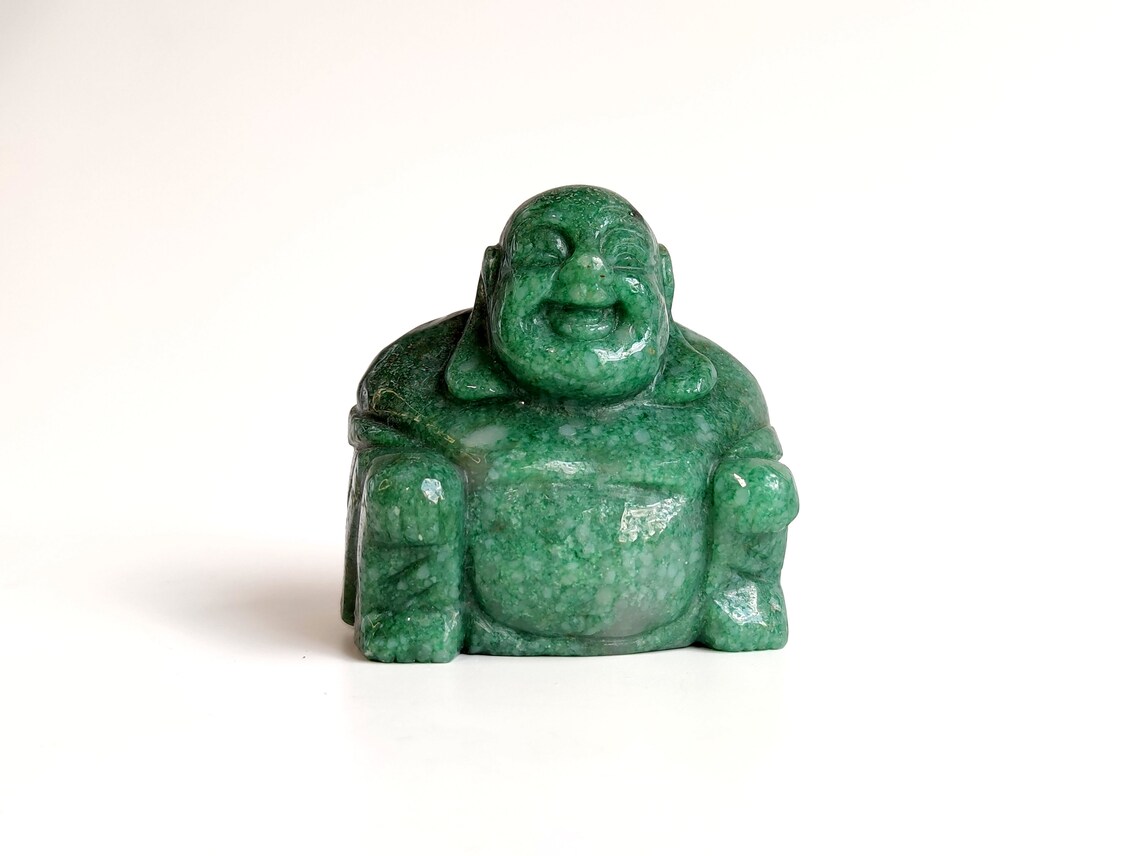 Statuetta vintage di Buddha che ride in avventurina verde, decorazione ...