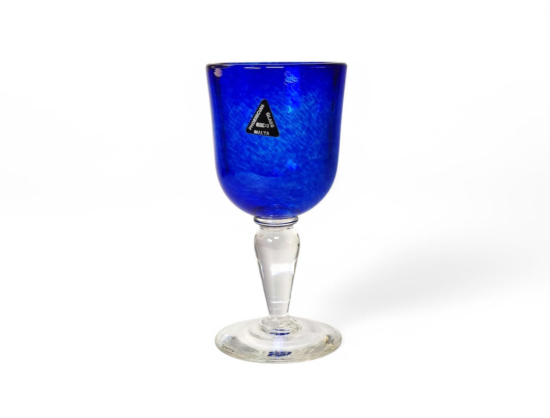 Phoenician Glass Maltese Blue Wine Glass, Malta Hand Blown Art Glass ...