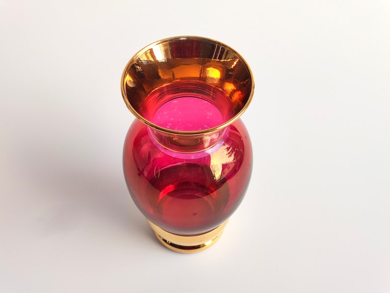 Vintage Ruby Red & Gold Bohemian Glass Vase Mid Century Red - Etsy