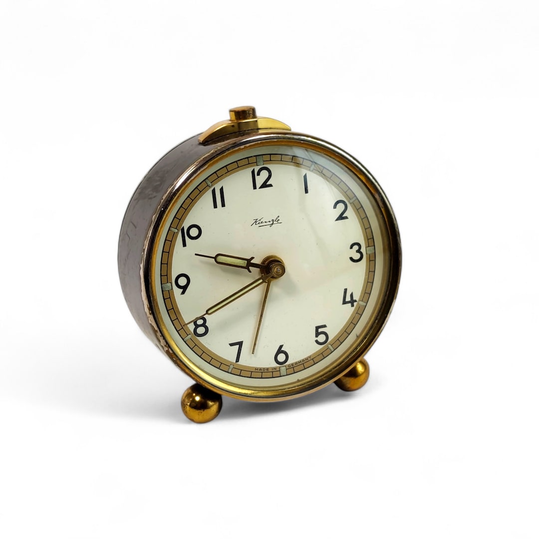KIENZLE Alarm Clock Germany 1960s Mid Century Black Enamel and Brass ...