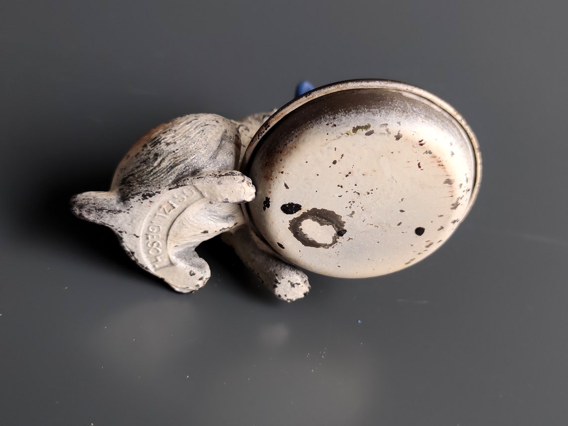 Antique Austria Cold Painted Metal Dog With a Bandage and Bowl, Early ...