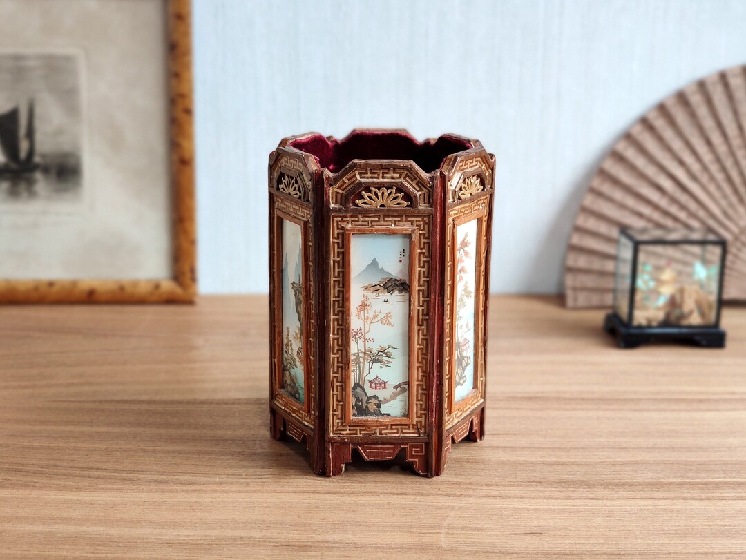 Antique Asian Straw Marquetry Incense Stick Holder, Straw Art Asian ...