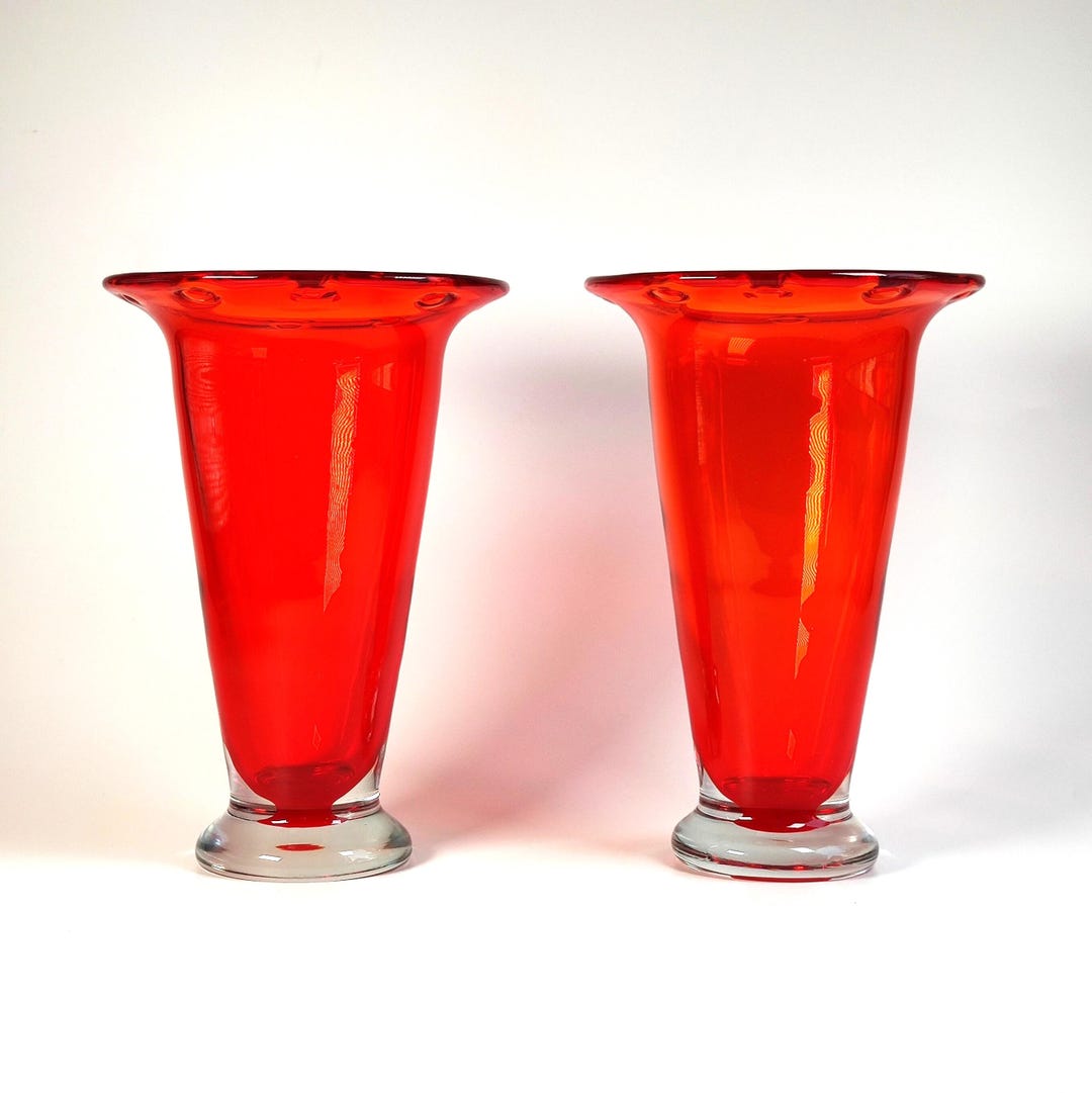 Pair of Red Art Glass Vases 1970s Mid Century Postmodern, Set of 2 ...