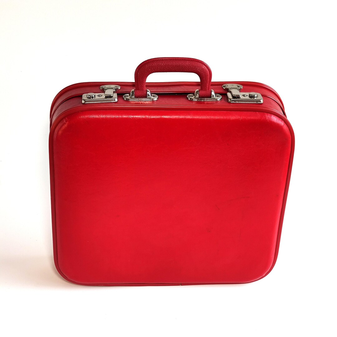 Mid Century Red Small Suitcase, Germany 60s Vintage Red Faux Leather ...