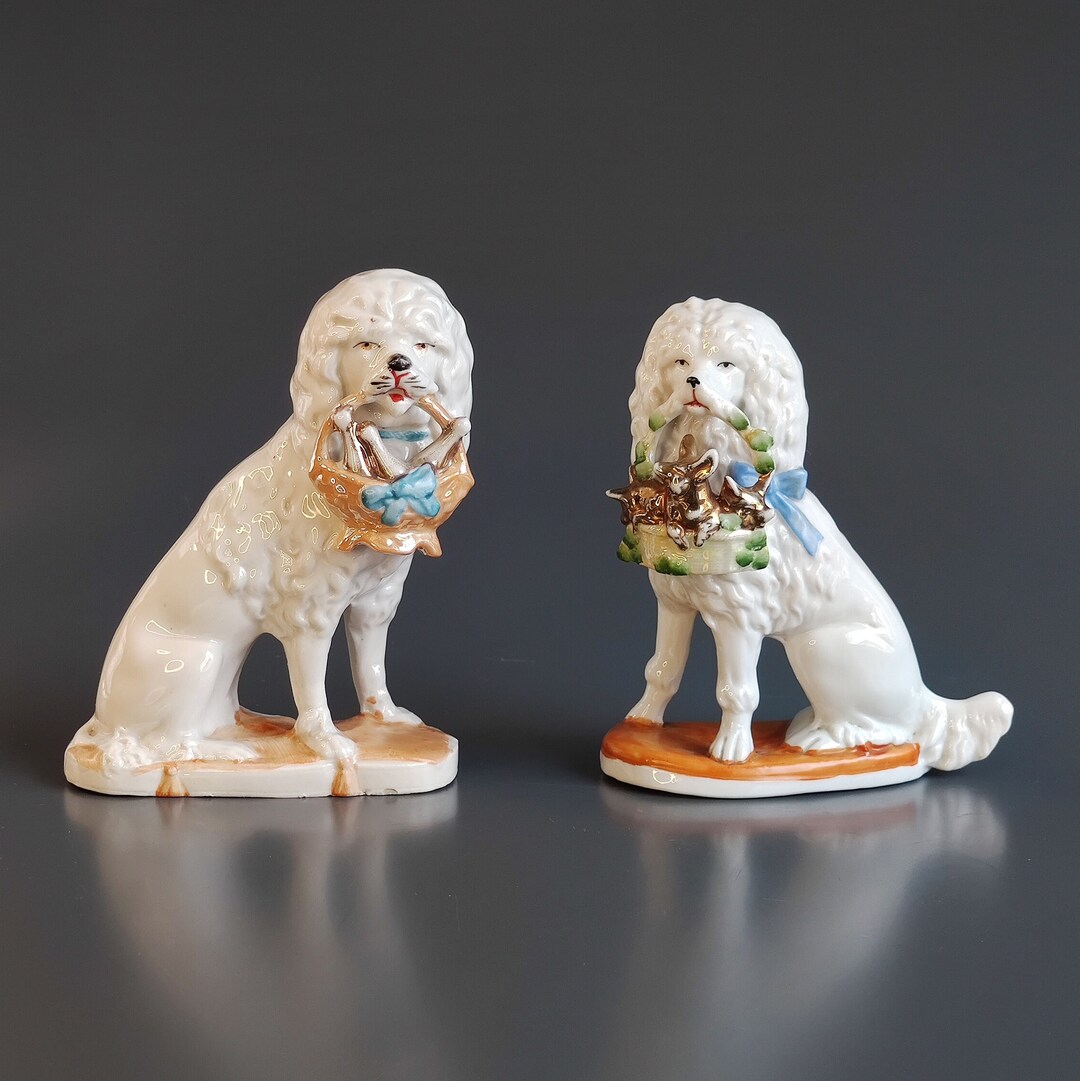 Pair of German Porcelain Mantel Dogs, Antique Staffordshire Style ...