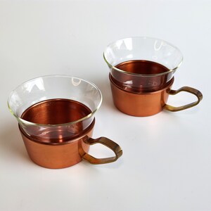 HB BO Svensk Copper Tea Cups, Sweden, Pair of Schott & Gen Mainz Jena ...