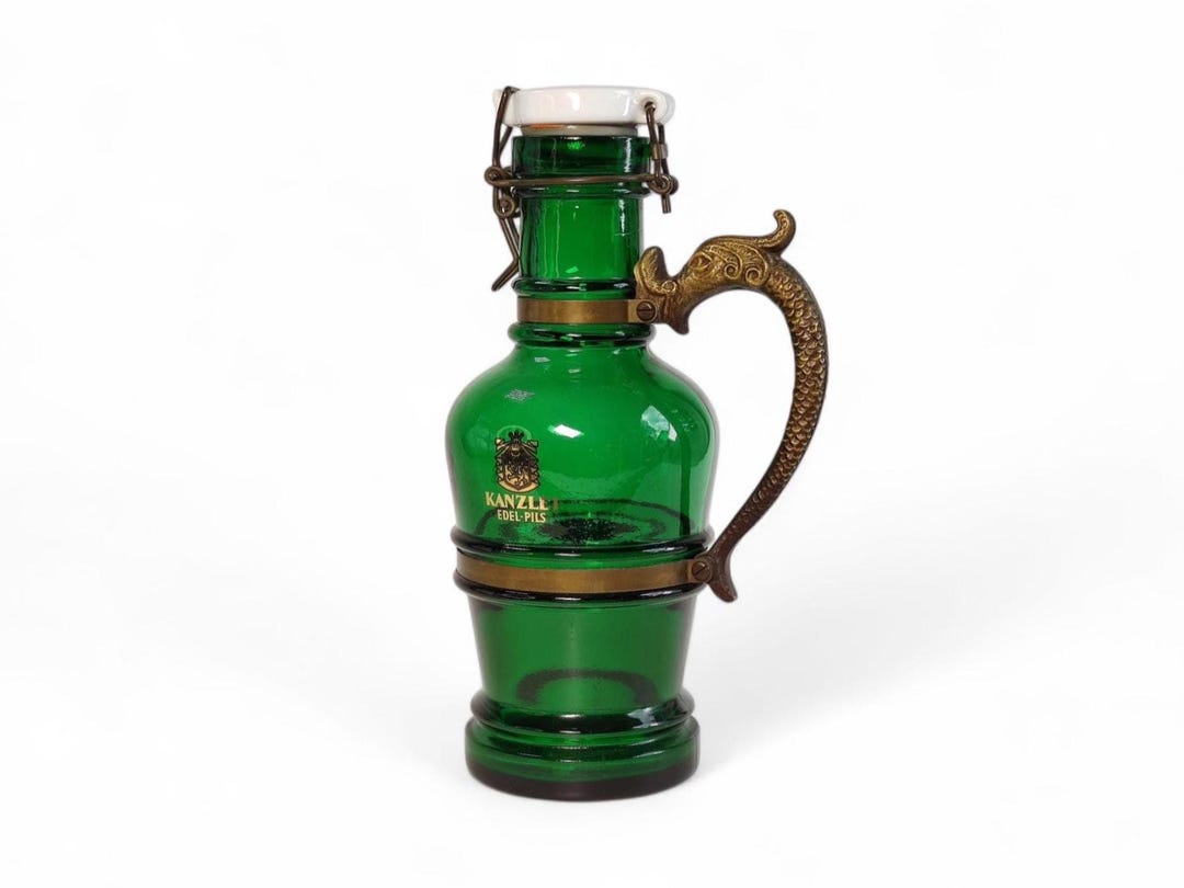 Vintage German Green Glass Beer Growler With Figural Dophin Brass ...