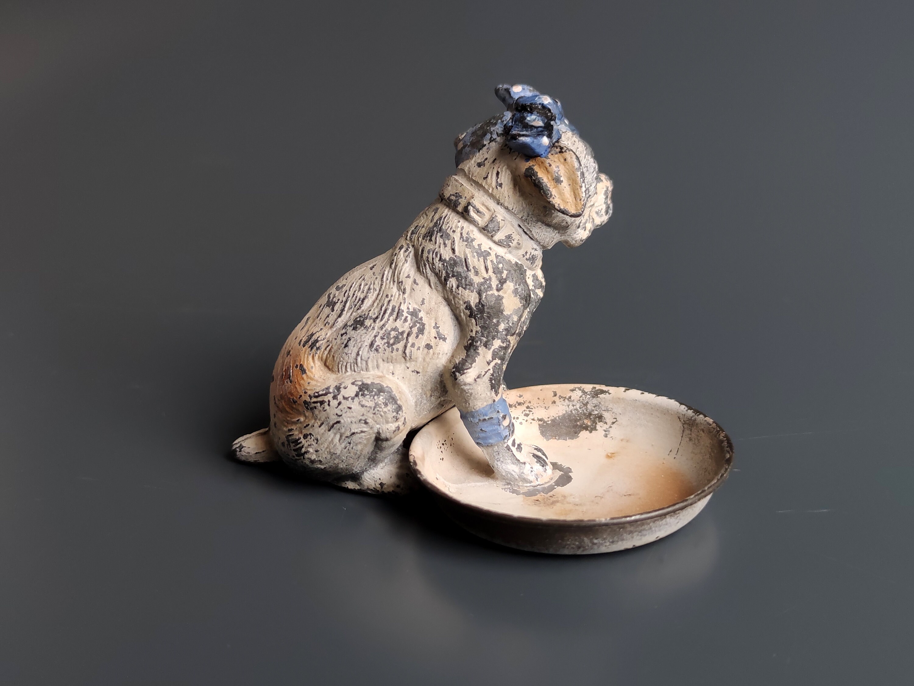 Antique Austria Cold Painted Metal Dog With a Bandage and Bowl, Early ...