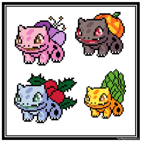 Seasonal Bulbasaur Cross Stitch Pattern | Etsy