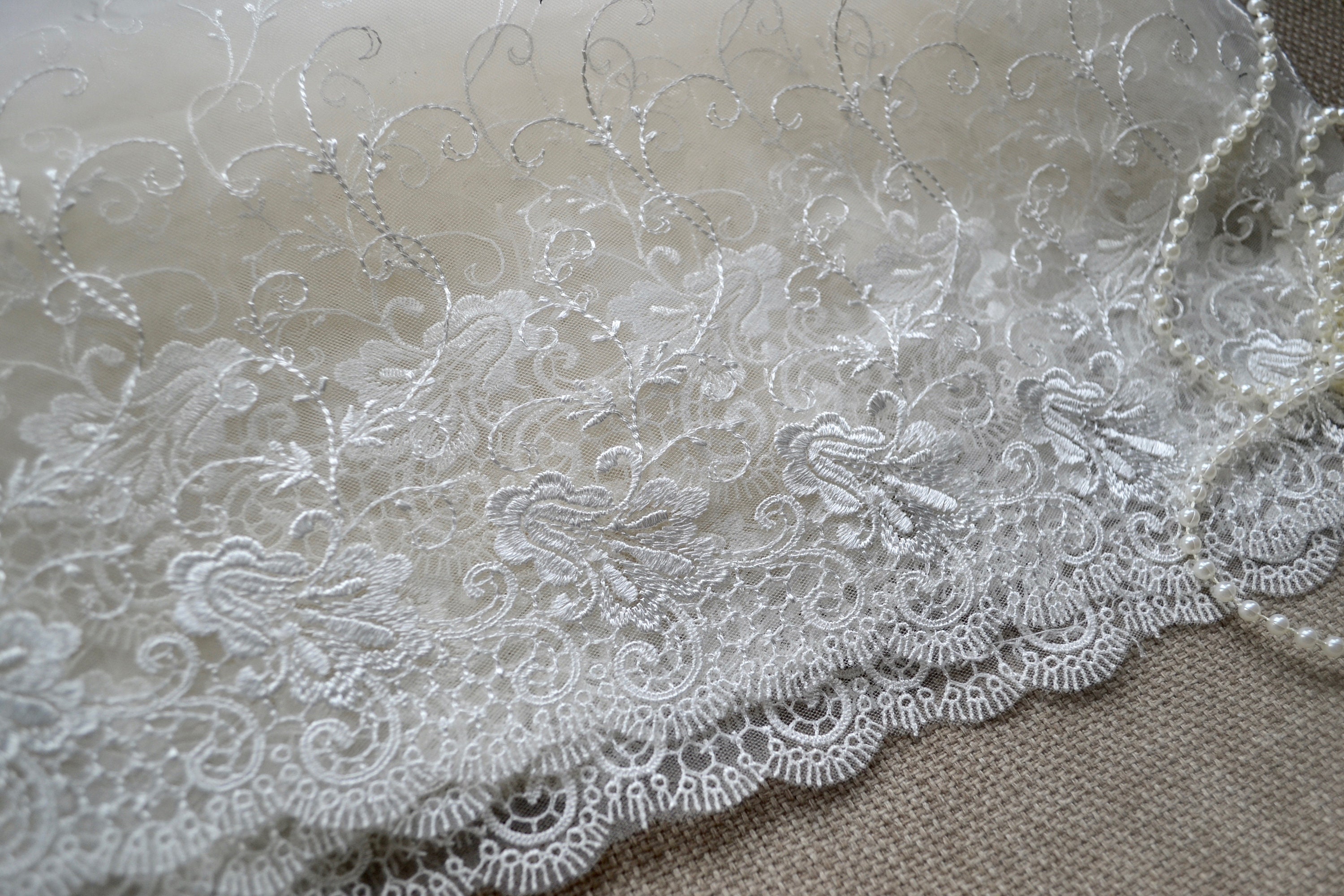 Off white embroidered lace Bridal lace fabric Tulle net lace | Etsy