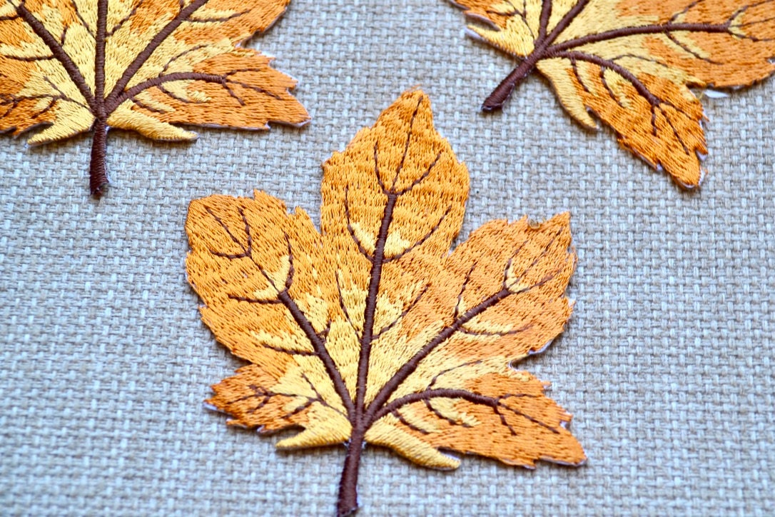 Autumn leaf embroidered patch Iron on patch Leaf applique | Etsy