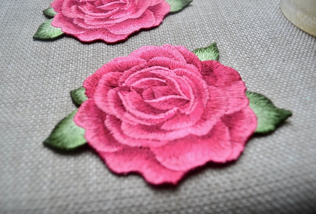 Rose Embroidered Patch Applique, Sewg, Pink Rose, Applique, Pink Rose ...