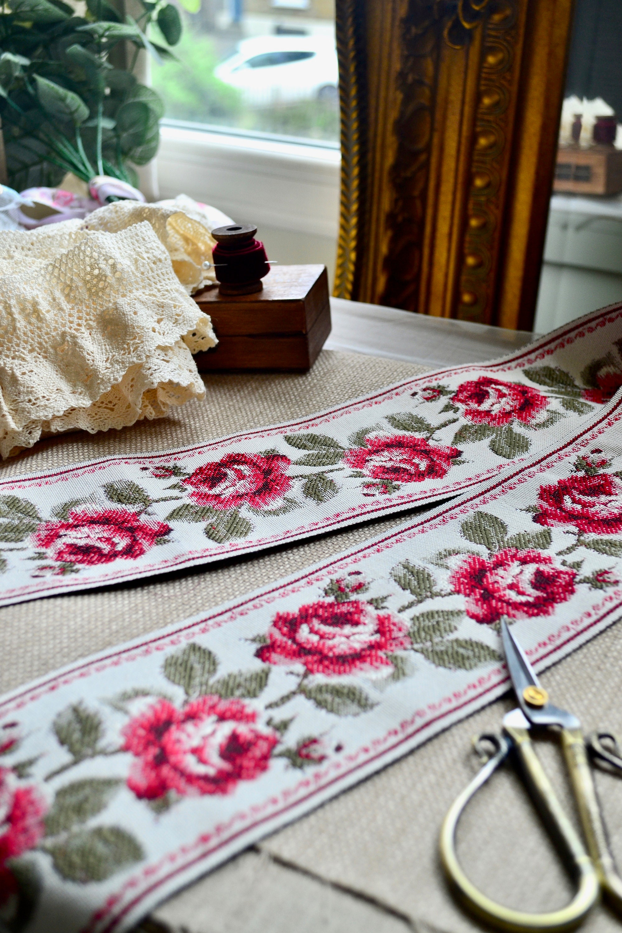 Rose Woven Jacquard Fabric Ribbon Trim Red Rose Jacquard | Etsy