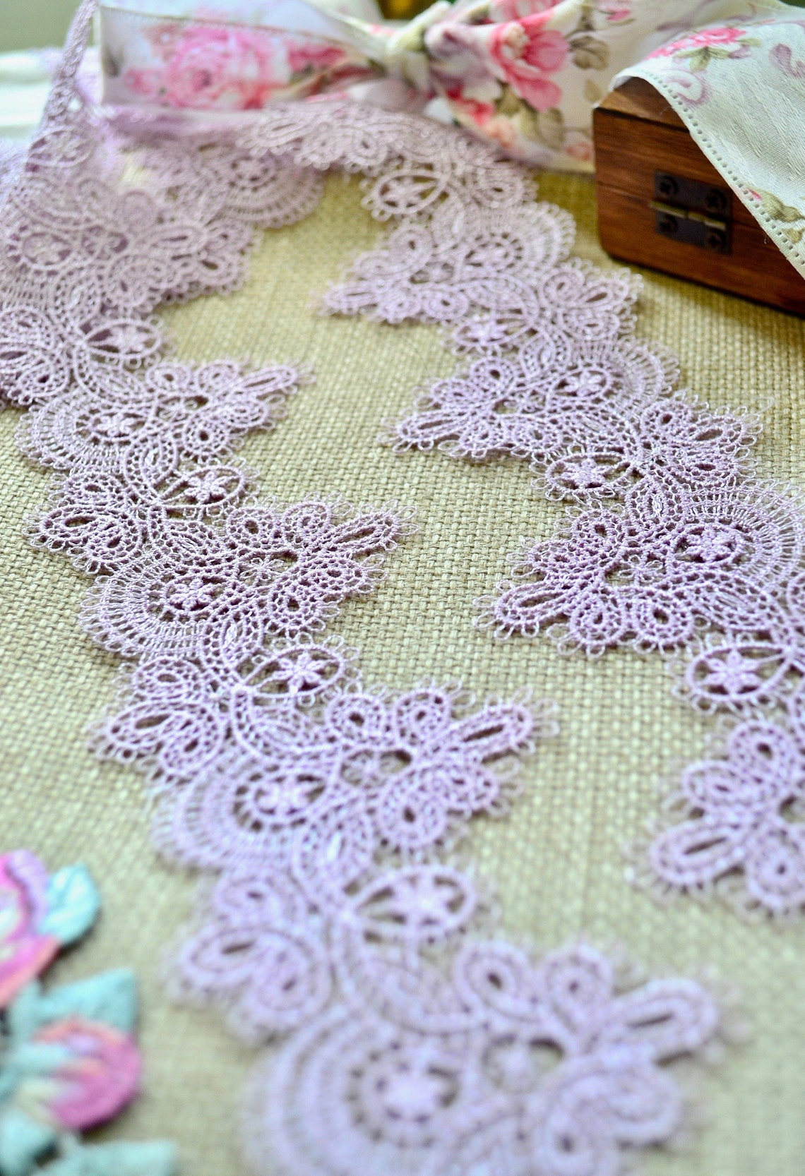 Purple Lace Trim, Purple Guipure Lace Trim, Border Trim, Lilac Lace ...
