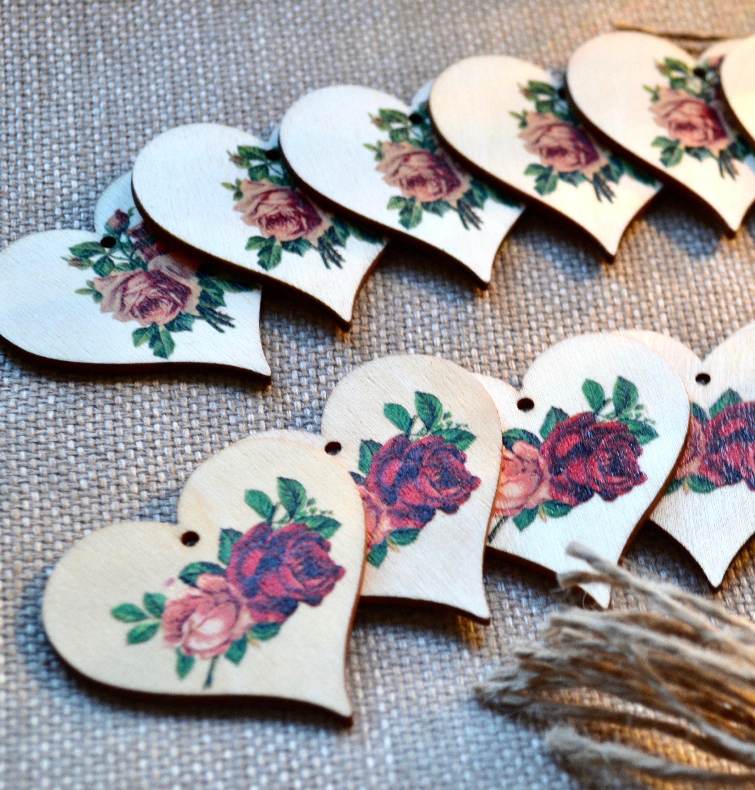 3pc Vintage Wooden Tag, Rose Wood Tag, Hanging Wood Ornament, Junk ...