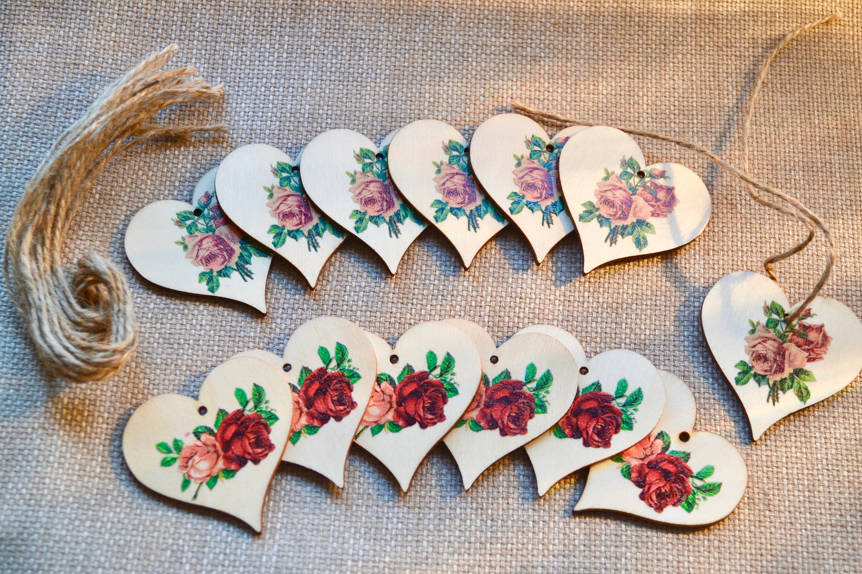 3pc Vintage Wooden Tag, Rose Wood Tag, Hanging Wood Ornament, Junk ...