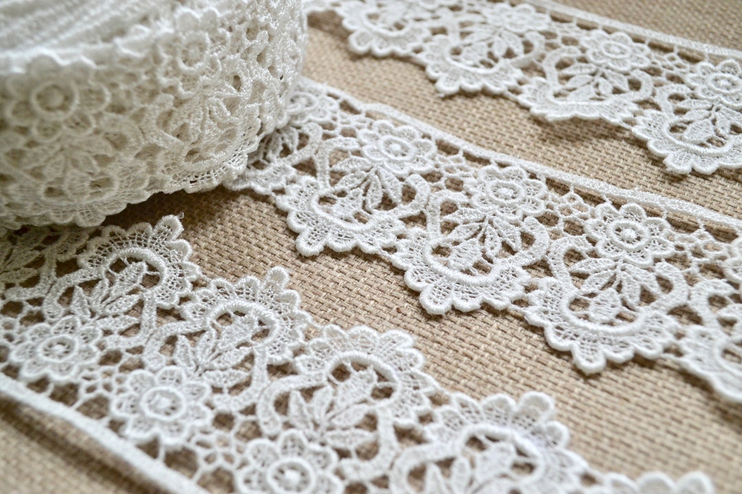 White Lace Trim, Embroidered Tulle Net Lace Trim, Vintage Lace Trim ...