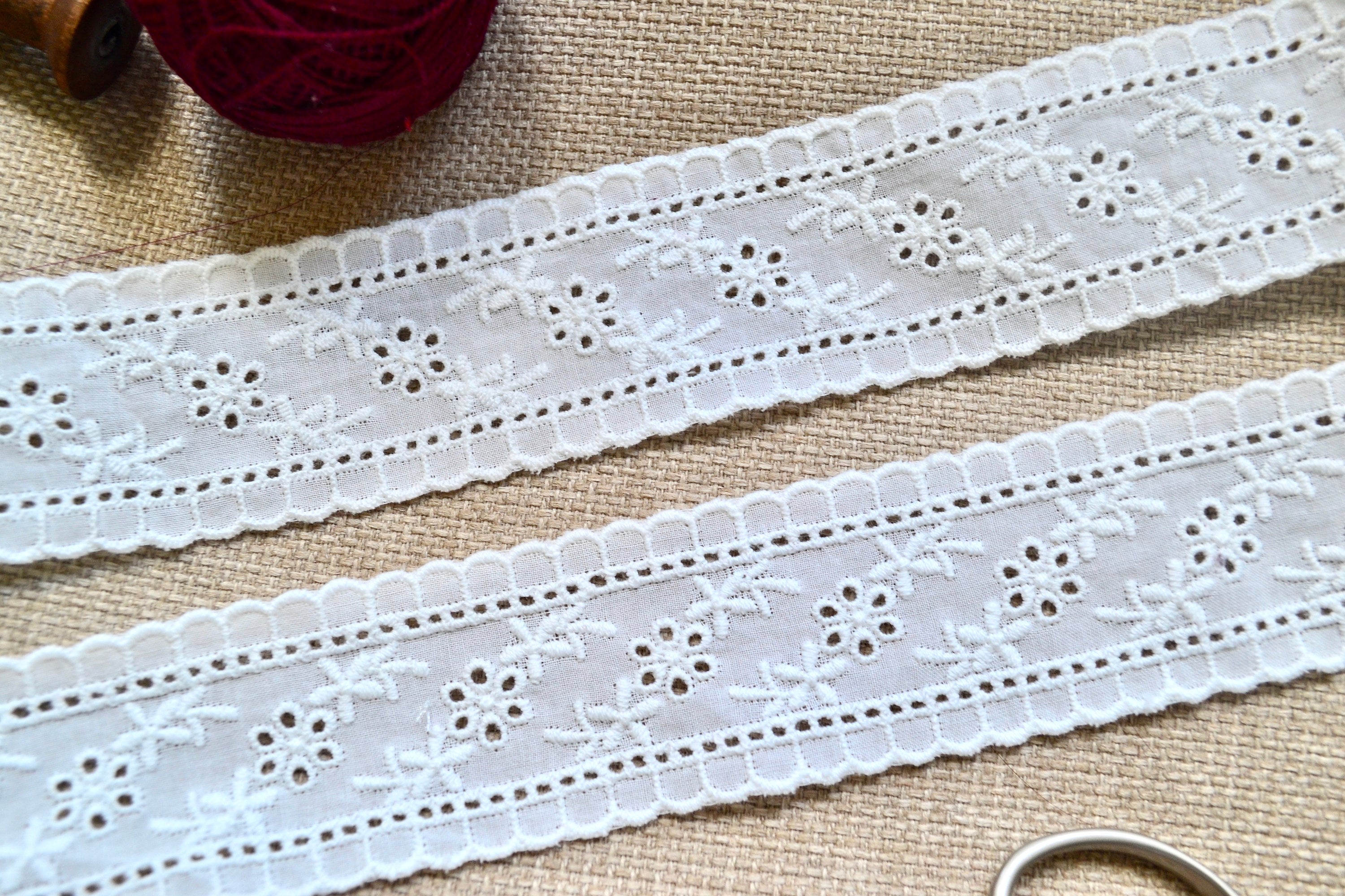 White Cotton Lace, White Eyelet Lace, Embroidered Lace, White Lace Trim ...