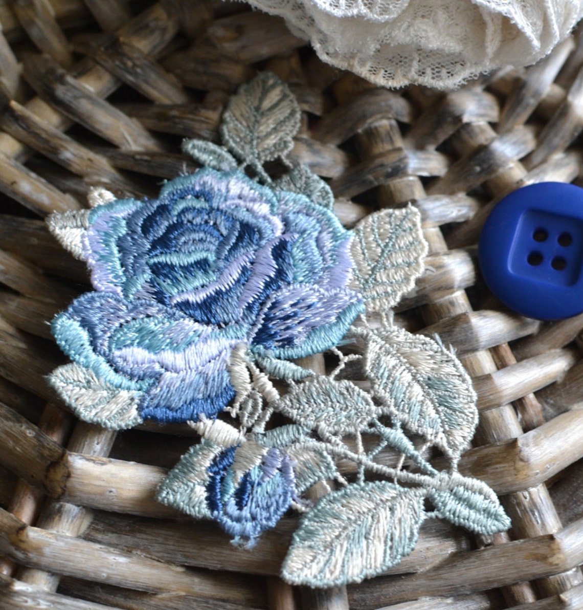 Embroidered Patch Blue Rose Rose Patch | Etsy