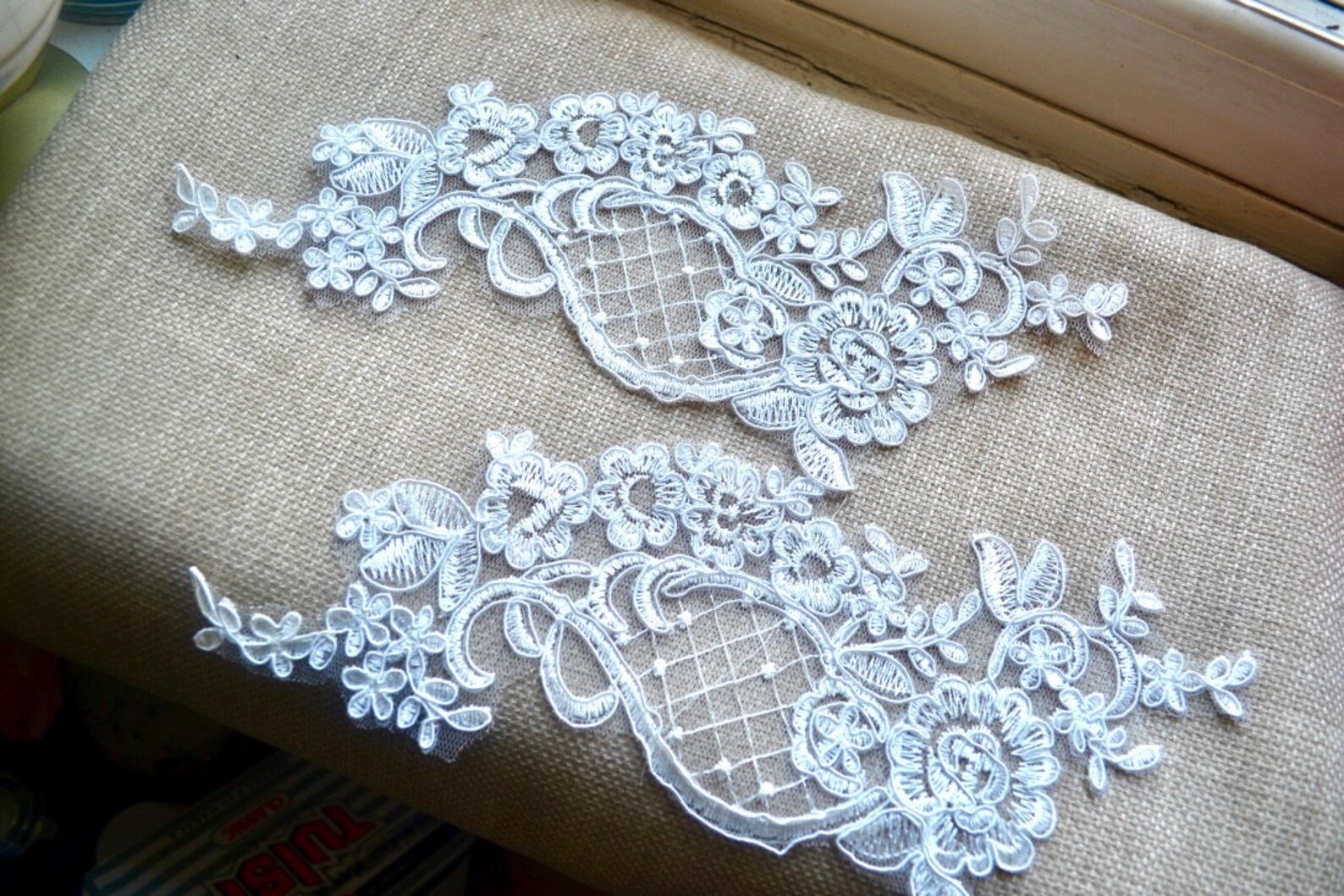 2 White Lace Applique, Bridal Lace Patch, Wedding Supply, Junk Journal ...