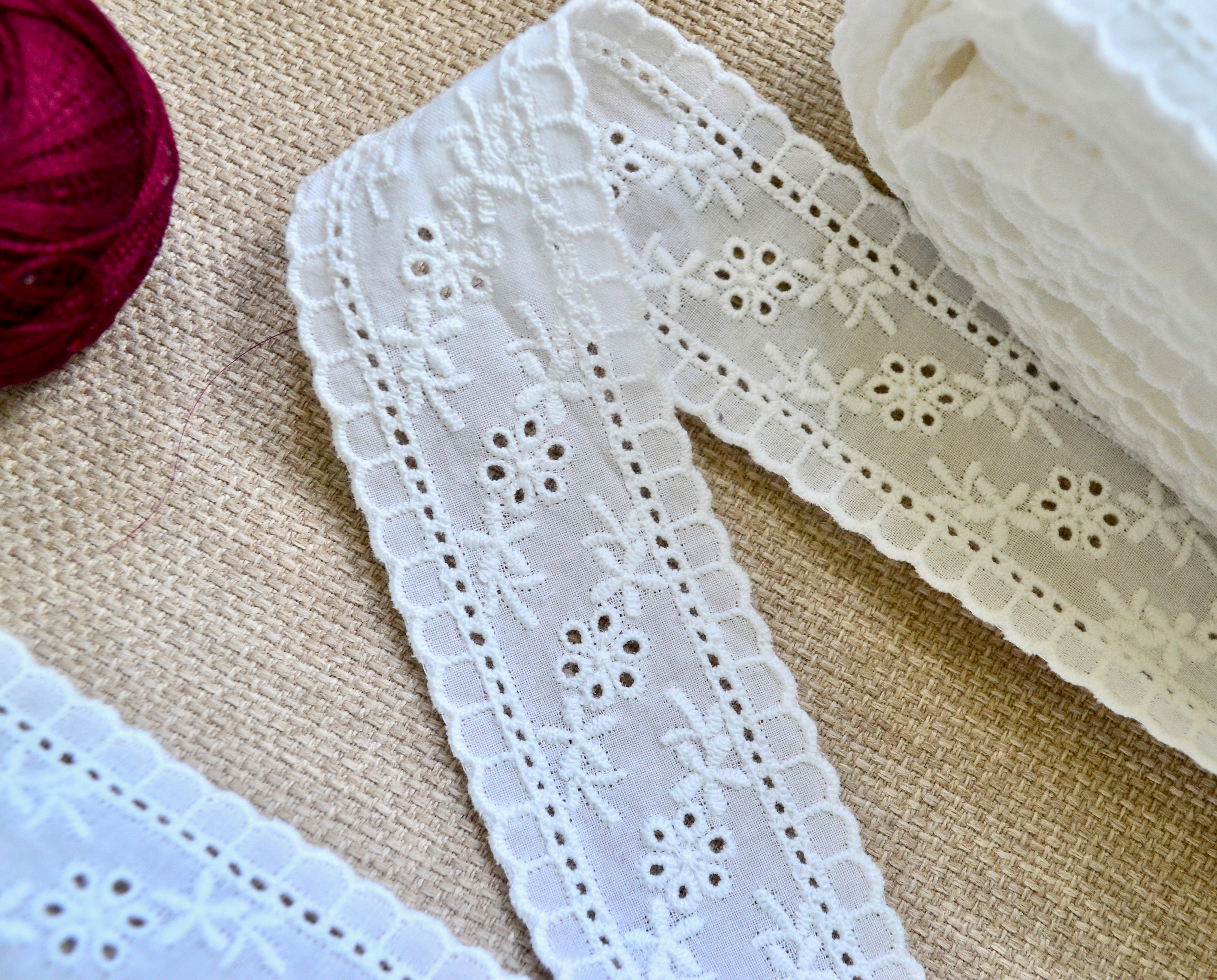 White Cotton Lace, White Eyelet Lace, Embroidered Lace, White Lace Trim ...