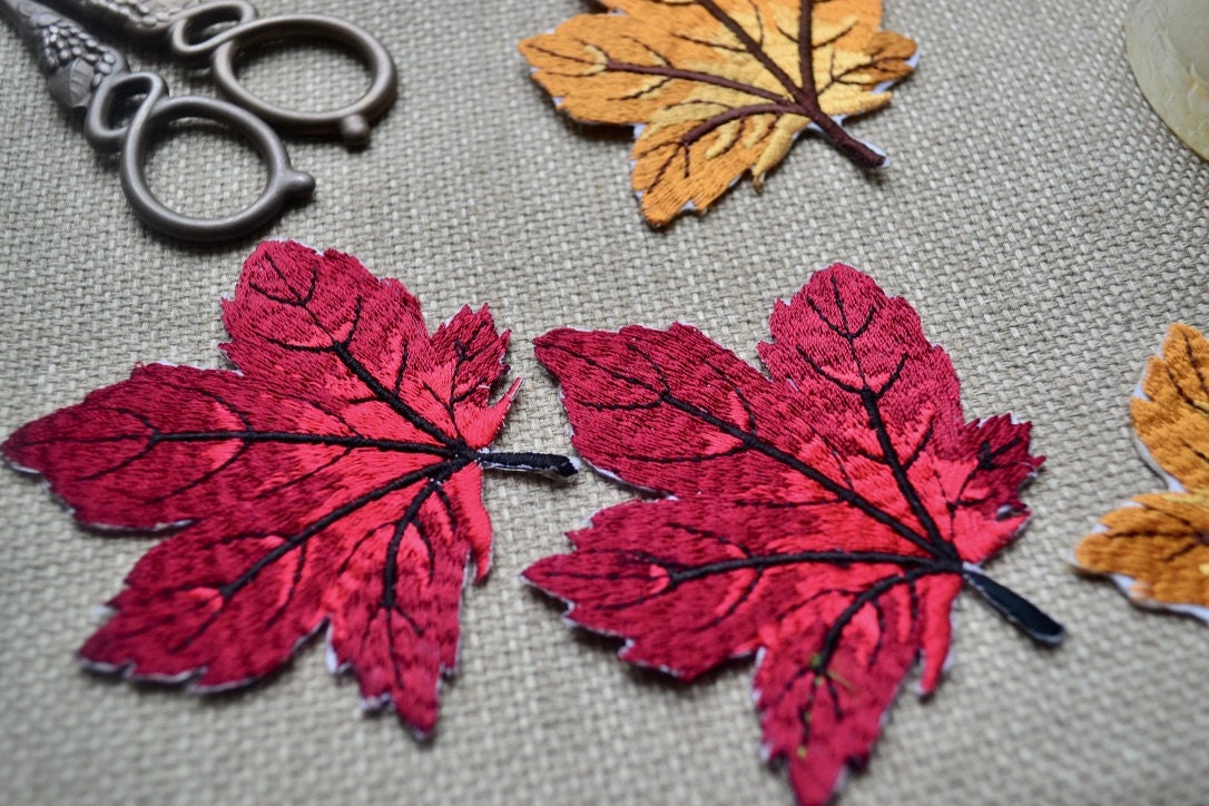 Autumn leaf embroidered patch Iron on patch Leaf applique | Etsy