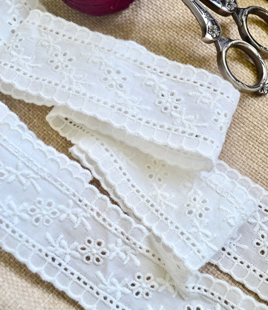 White Embroidered Cotton Lace Trim, Eyelet Embroidery, Shabby Chic ...