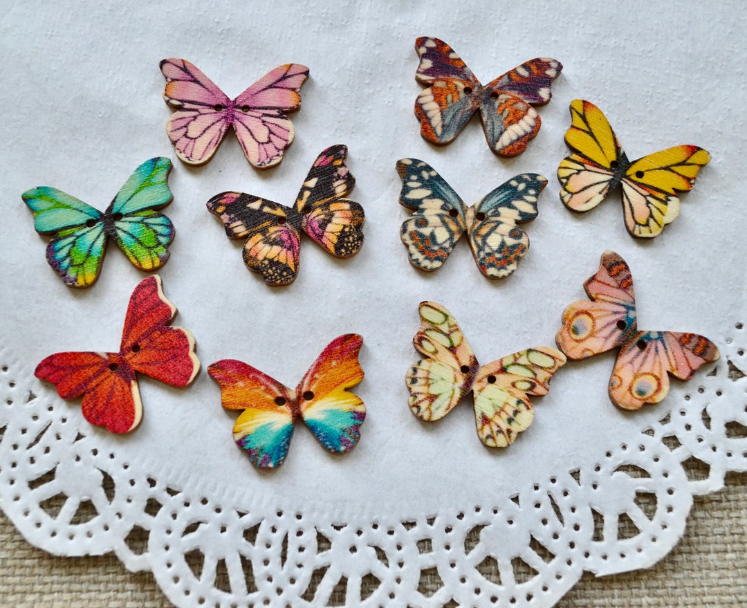 10 Butterfly Button, Button Set, Large Wood Buttons, Butterfly ...