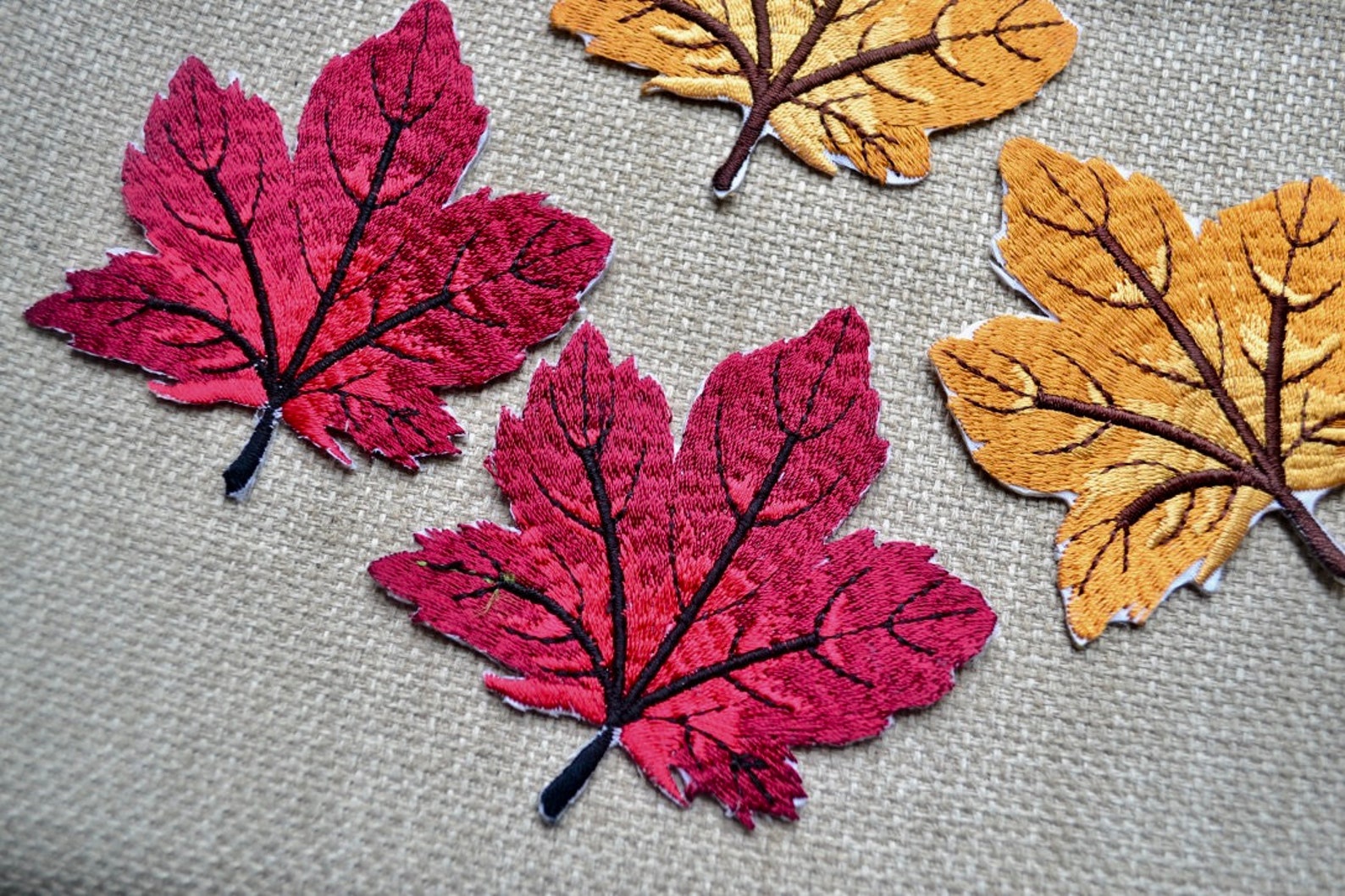 Autumn leaf embroidered patch Iron on patch Leaf applique | Etsy