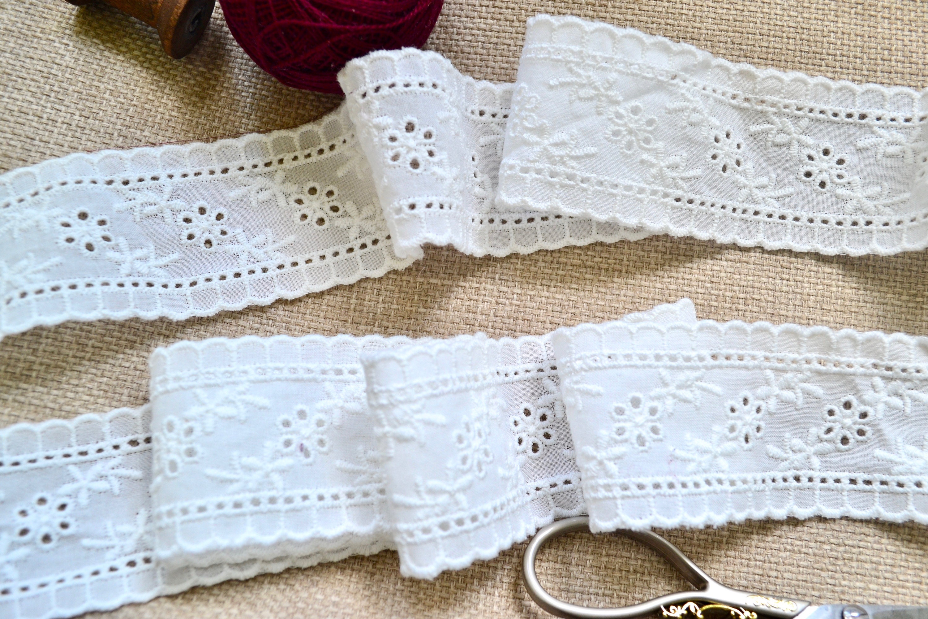 White Cotton Lace, White Eyelet Lace, Embroidered Lace, White Lace Trim ...