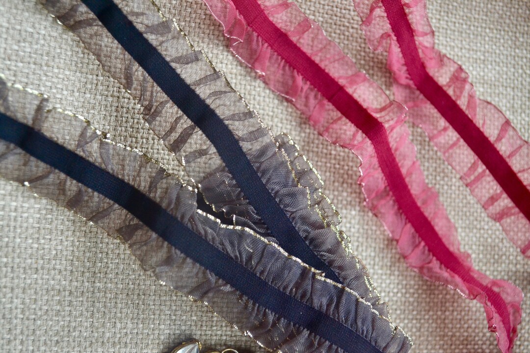 Organza Ruffled Elastic Ribbon, Black Ribbon, Ruffled Ribbon, Black Red ...
