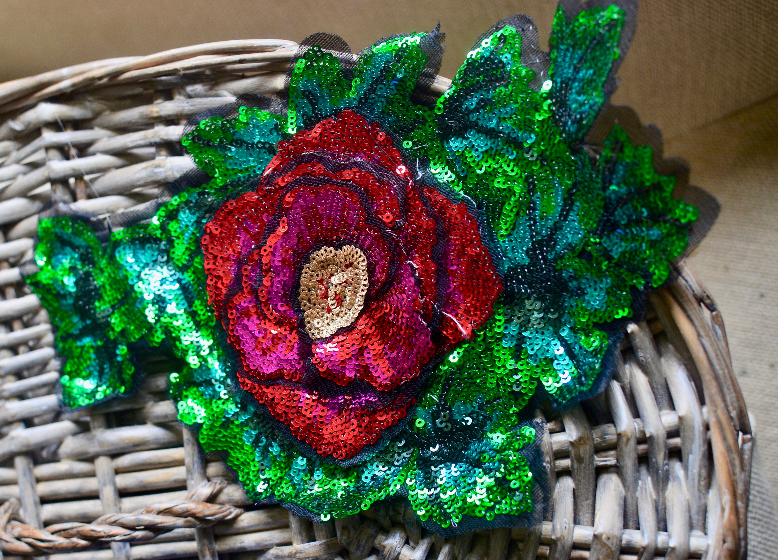 Sequins Floral Patch Applique 3D Rose Sew on Patch - Etsy UK