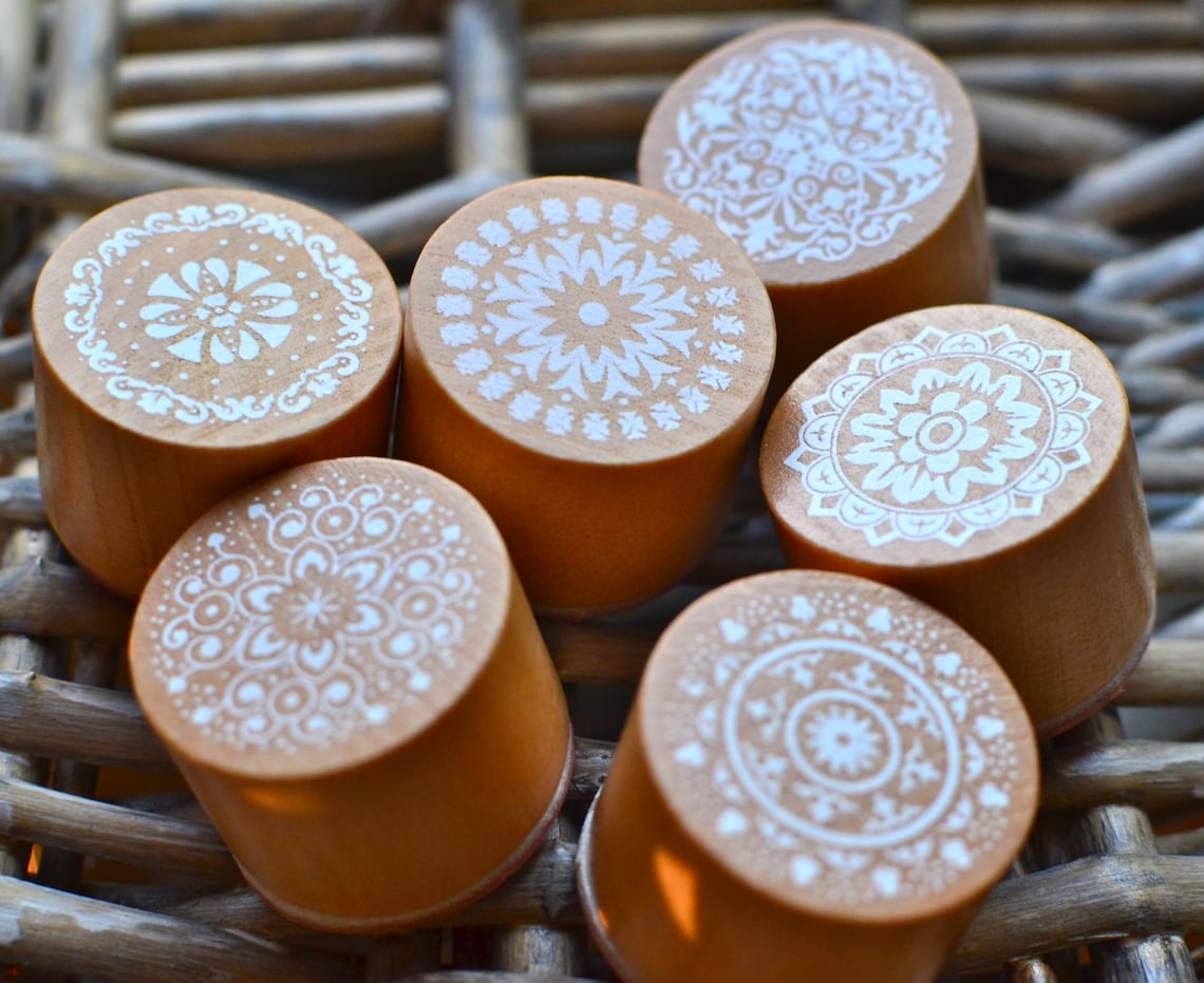 6 Pc Round Rubber Stamp I Rubber Stamp I Round Stamp I Wooden | Etsy